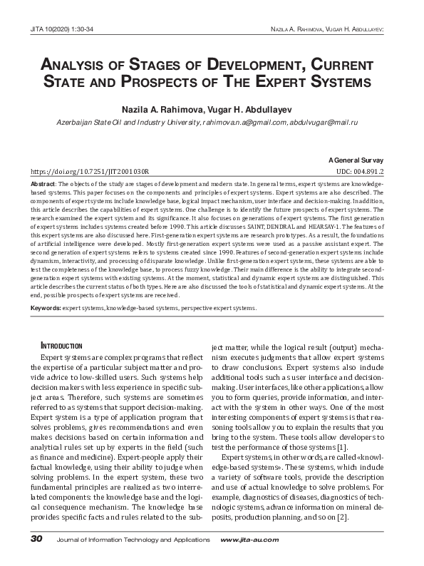 (PDF) Analysıs of Stages of Development, Current State and Prospects of ...