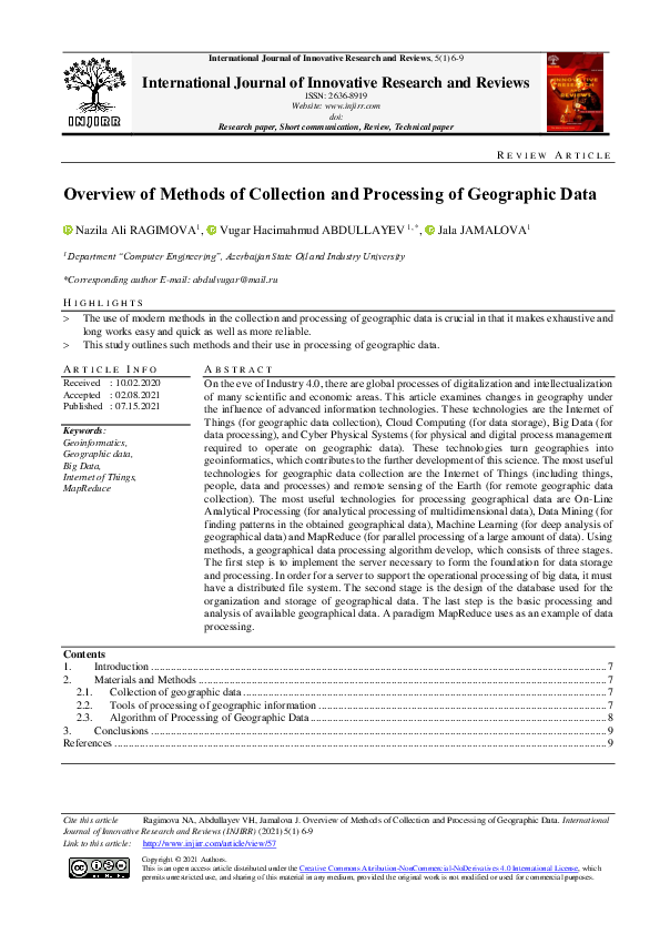 (PDF) Overview of Methods of Collection and Processing of Geographic Data