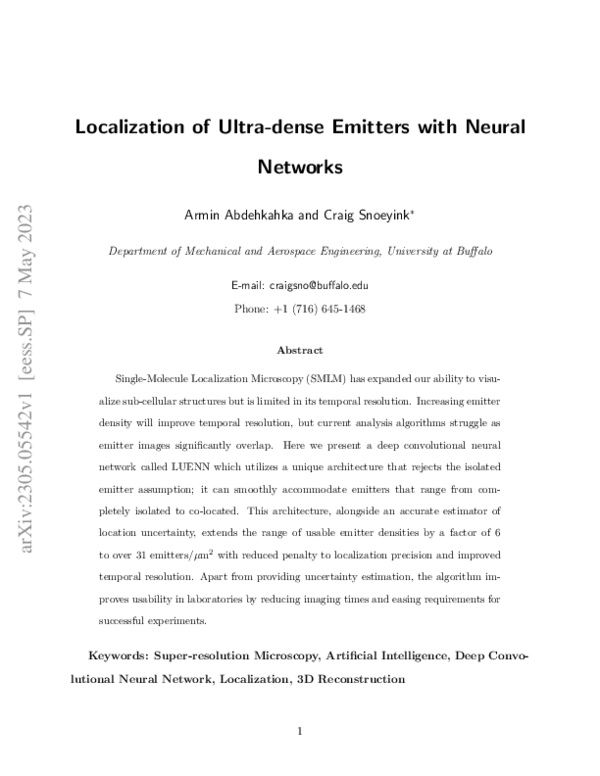 (PDF) Localization of Ultra-dense Emitters with Neural Networks