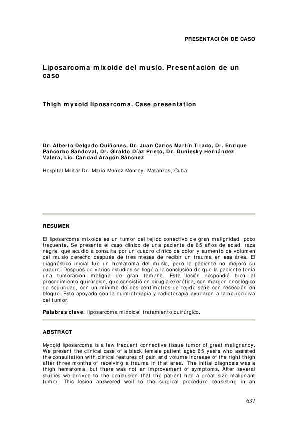 (PDF) Liposarcoma mixoide del muslo. Presentación de un caso | Enrique ...