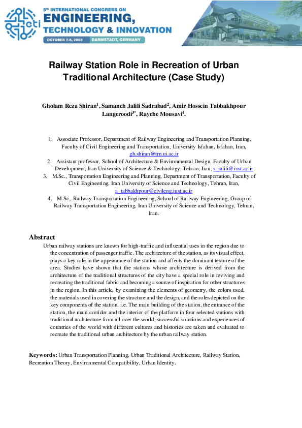 (PDF) Railway Station Role in Recreation of Urban Traditional ...