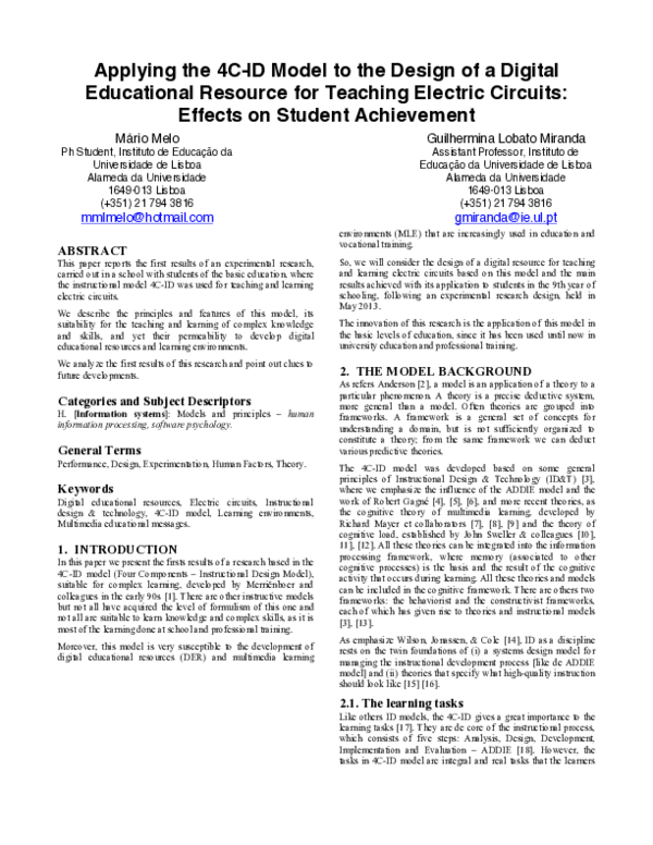 (PDF) Applying the 4C-ID Model to the Design of a Digital Educational ...