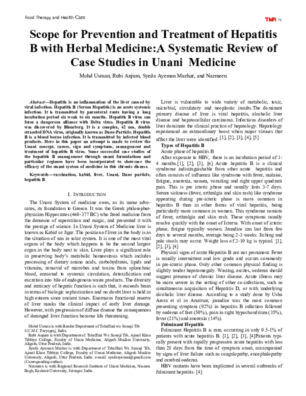 (PDF) Scope for Prevention and Treatment of Hepatitis B with Herbal ...