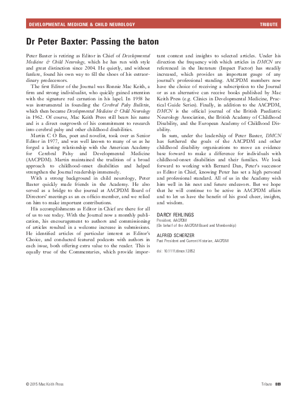 (PDF) Dr Peter Baxter: Passing the baton