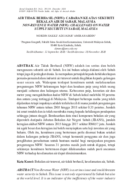 (PDF) Air Tidak Berhasil (NRW): Cabaran Ke Atas Sekuriti Bekalan Air DI ...