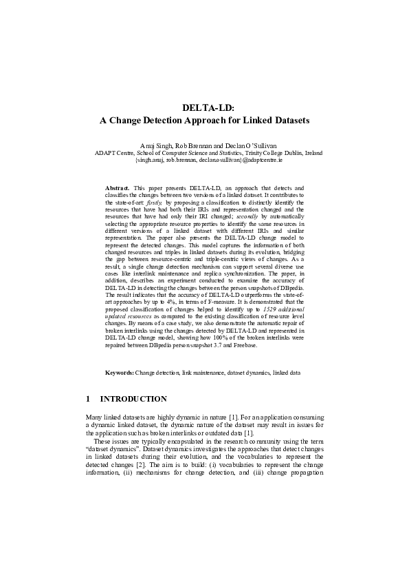 (PDF) DELTA-LD: A Change Detection Approach for Linked Datasets
