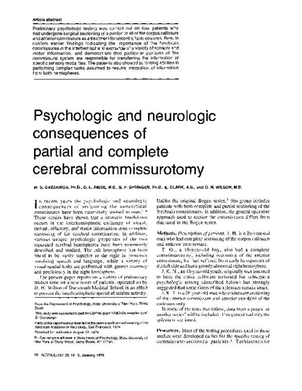 (PDF) Psychologic and neurologic consequences of partial and complete ...