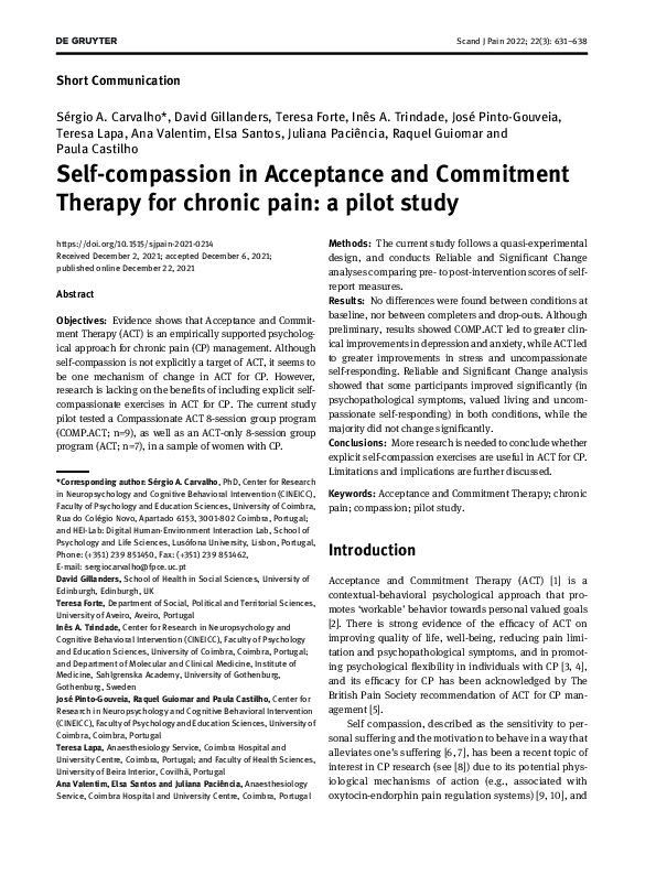 (PDF) Self-Compassion in ACT for Chronic Pain: Pilot Study