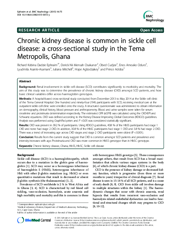 (PDF) Chronic kidney disease is common in sickle cell disease: a cross ...