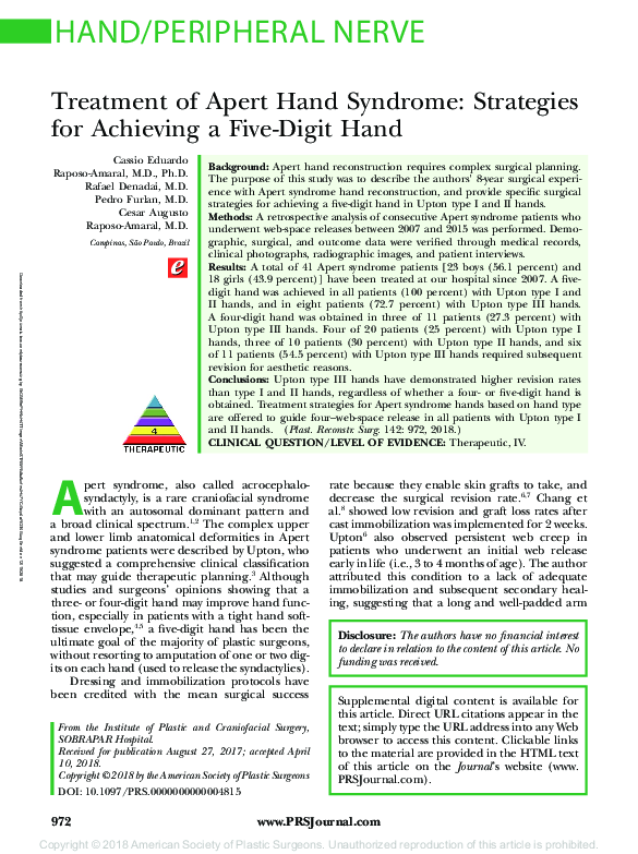 (PDF) Treatment of Apert Hand Syndrome | Pedro Antônio Sala Furlan - Academia.edu