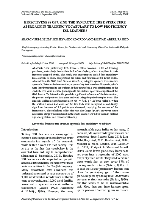 (PDF) Effectiveness of Using the Syntactic Tree Structure Approach in Teaching Vocabulary to Low ...