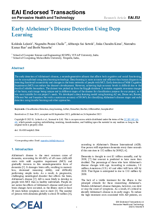 (PDF) Early Alzheimer’s Disease Detection Using Deep Learning