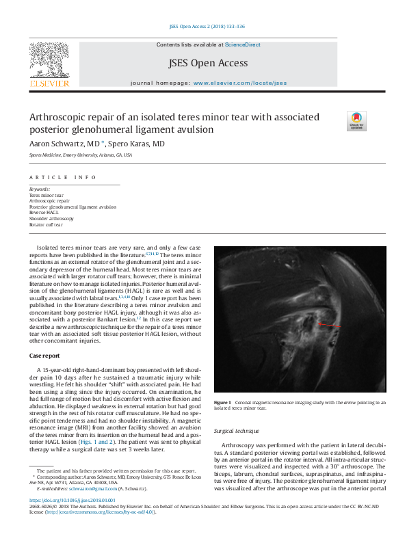 (PDF) Arthroscopic repair of an isolated teres minor tear with ...