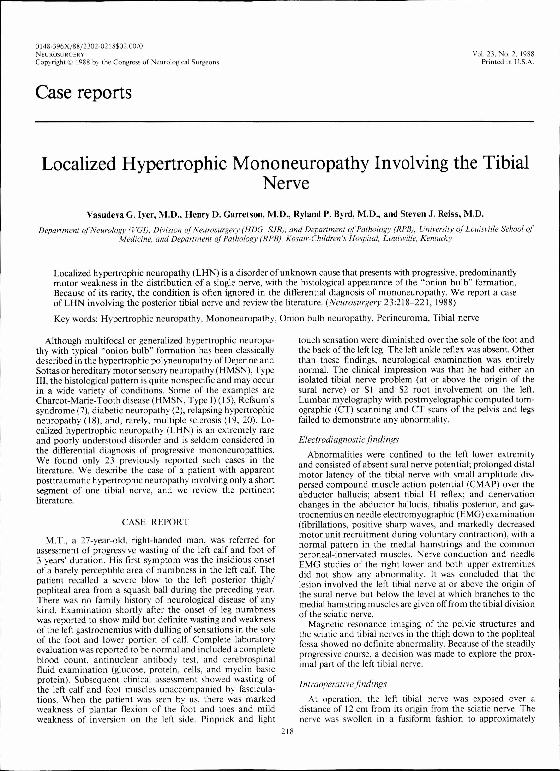 (PDF) Localized Hypertrophic Mononeuropathy Involving the Tibial Nerve ...