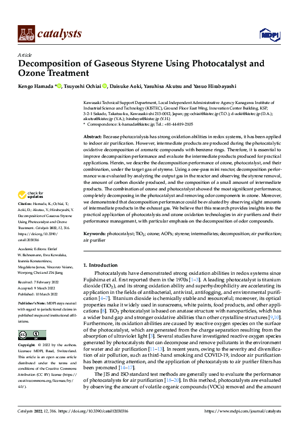 (PDF) Decomposition of Gaseous Styrene Using Photocatalyst and Ozone ...