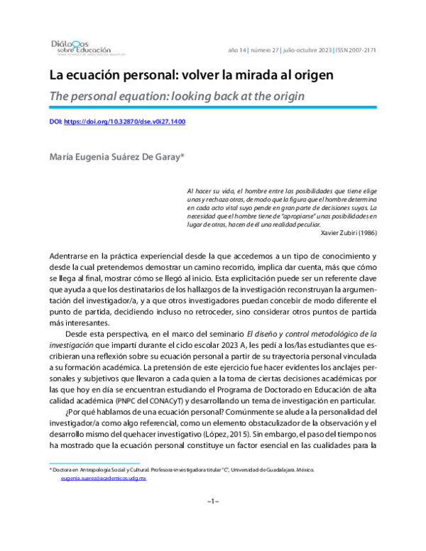 (PDF) La ecuación personal: volver la mirada al origen