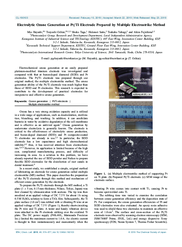 (PDF) Electrolytic Ozone Generation at Pt/Ti Electrode Prepared by ...