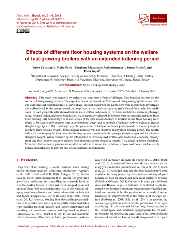 (PDF) Effects of different floor housing systems on the welfare of fast ...