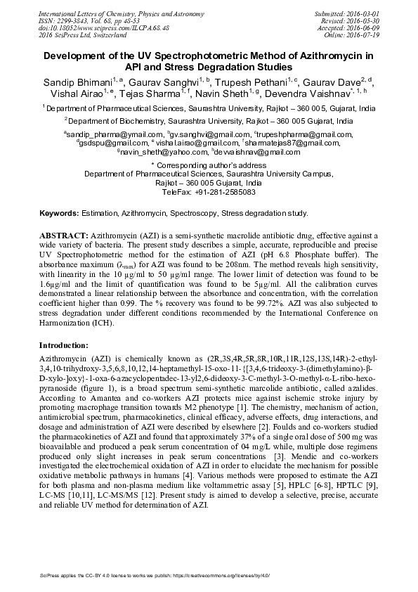 (PDF) Development of the UV Spectrophotometric Method of Azithromycin ...