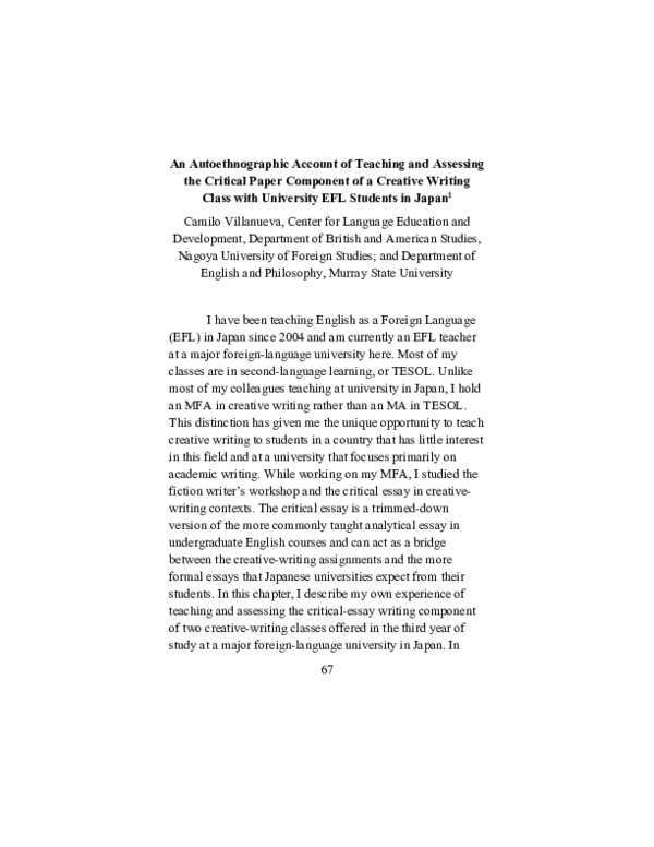 (PDF) An Autoethnographic Account of Teaching and Assessing the ...