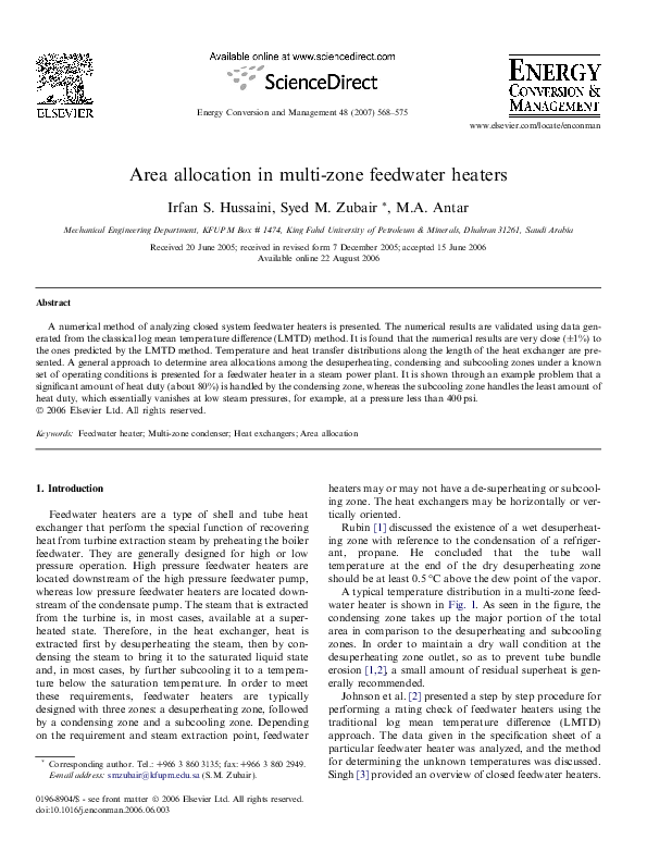 (PDF) Area allocation in multi-zone feedwater heaters