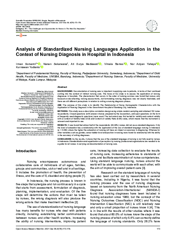(PDF) Analysis of Standardized Nursing Languages Application in the ...