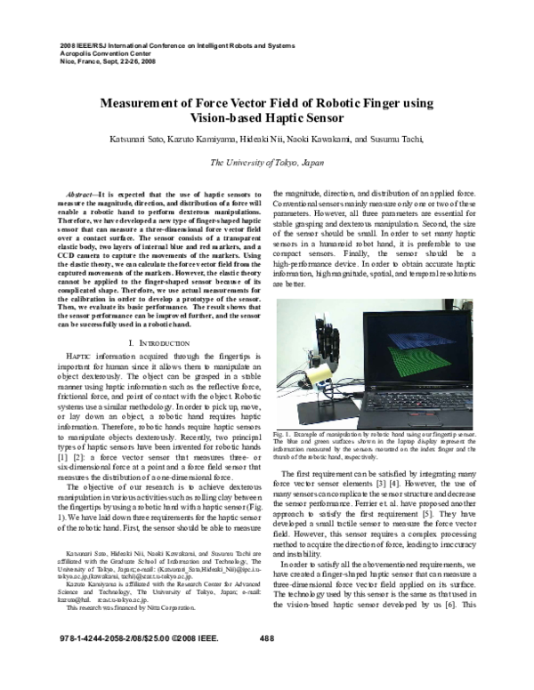 Pdf Measurement Of Force Vector Field Of Robotic Finger Using Vision Based Haptic Sensor