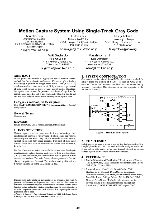 (PDF) Motion capture system using single-track gray code