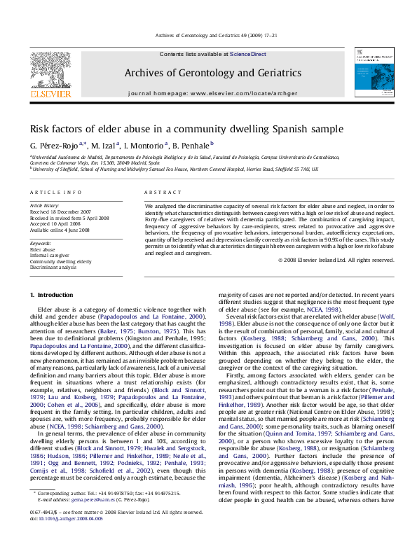 (PDF) Risk factors of elder abuse in a community dwelling Spanish sample | m izal - Academia.edu