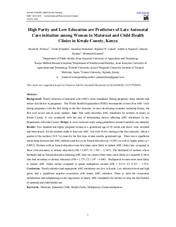 (PDF) High Parity and Low Education are Predictors of Late Antenatal ...