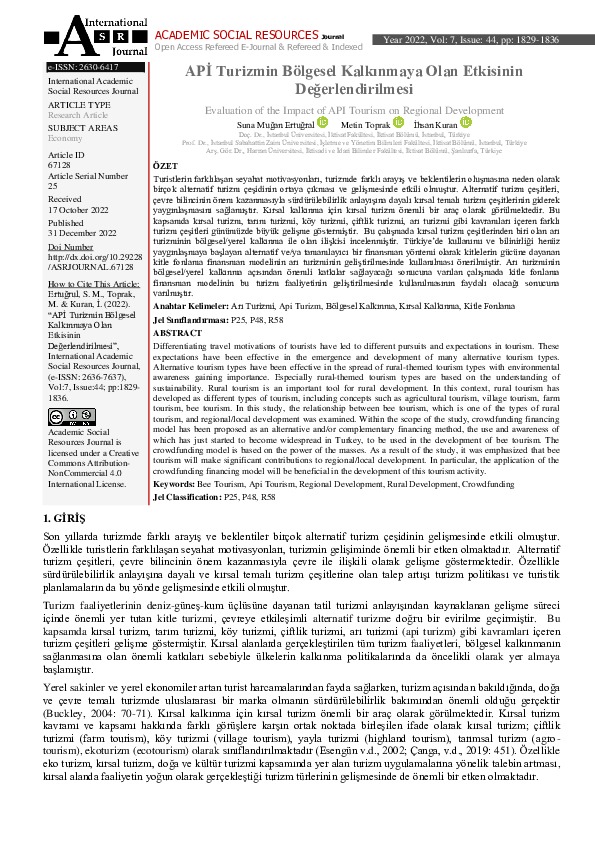 (PDF) A053 Evaluation of the Impact of API Tourism on Regional Development