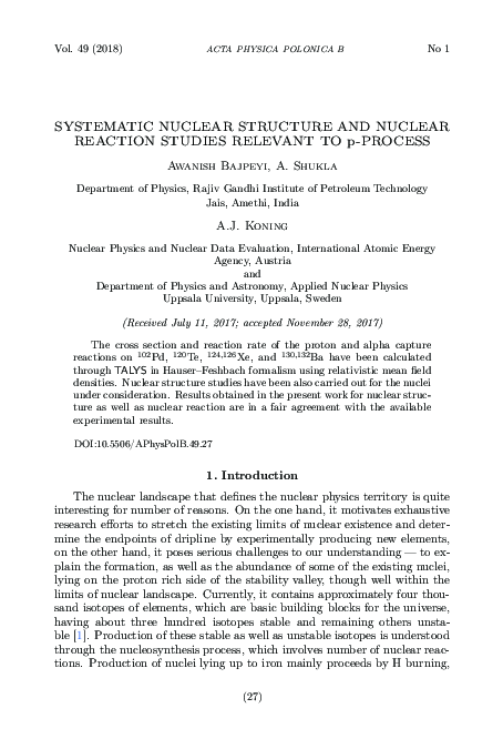 (PDF) Systematic Nuclear Structure and Nuclear Reaction Studies ...