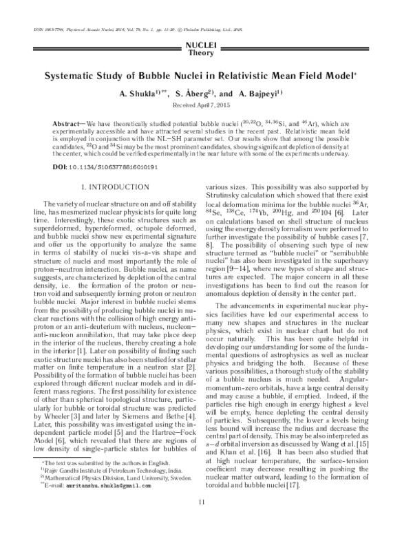 (PDF) Systematic study of bubble nuclei in relativistic mean field model