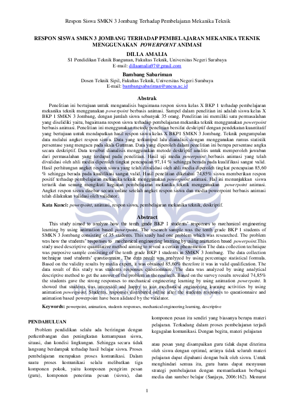 (PDF) Respon Siswa SMKN 3 Jombang Terhadap Pembelajaran Mekanika Teknik Menggunakan Powerpoint ...