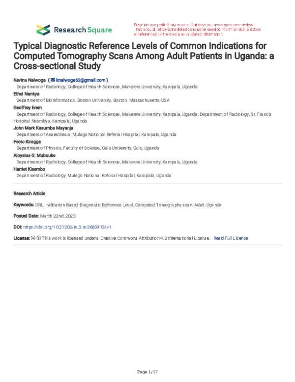 (PDF) Typical Diagnostic Reference Levels of Common Indications for Computed Tomography Scans ...