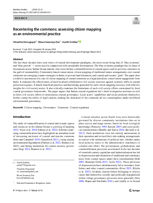 (PDF) Recentering the commons: assessing citizen mapping as an environmental practice