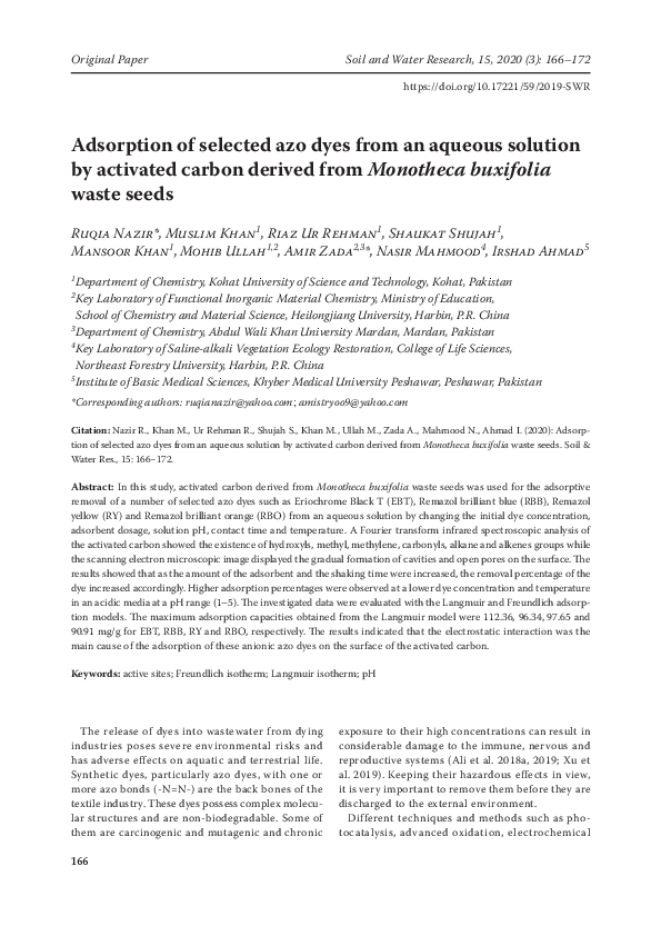 (PDF) Adsorption of selected azo dyes from an aqueous solution by activated carbon derived from ...