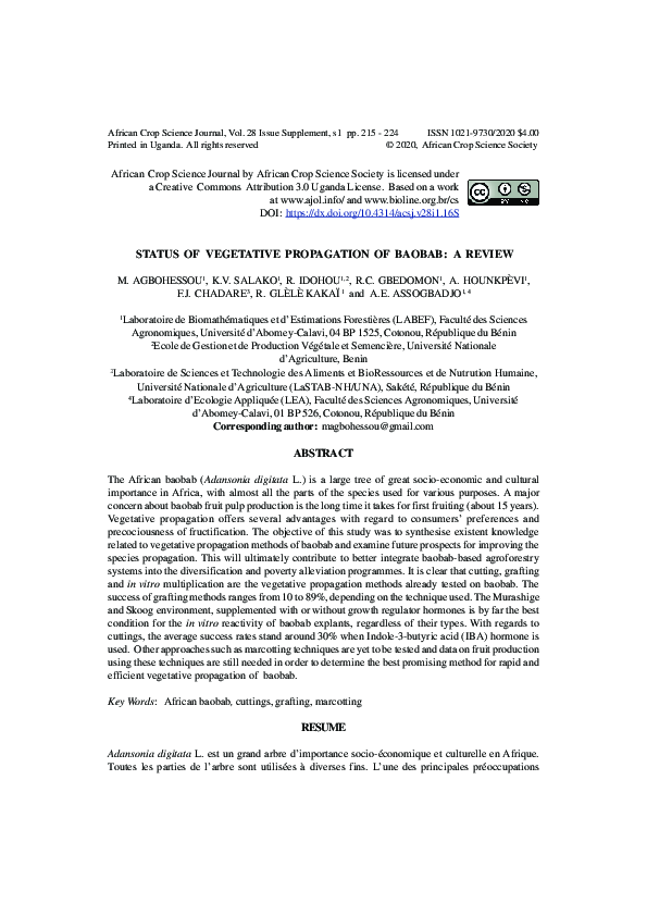 (PDF) Status of vegetative propagation of baobab: A review | Achille ...