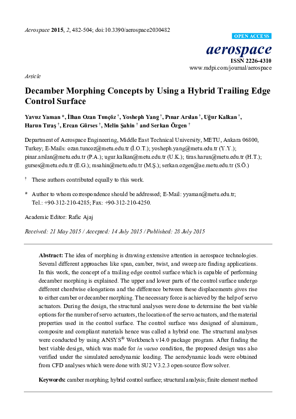 (PDF) Decamber Morphing Concepts by Using a Hybrid Trailing Edge Control Surface