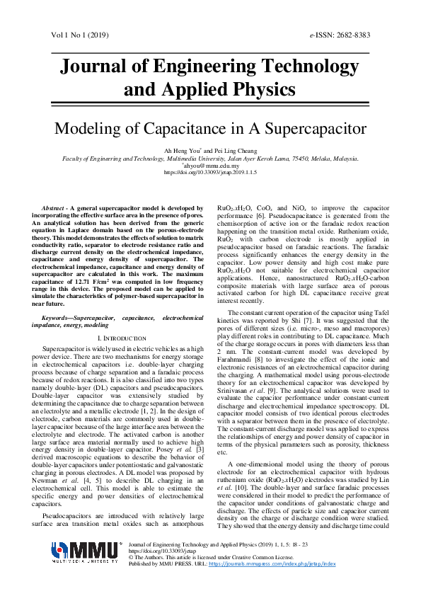 (PDF) Modeling of Capacitance in A Supercapacitor
