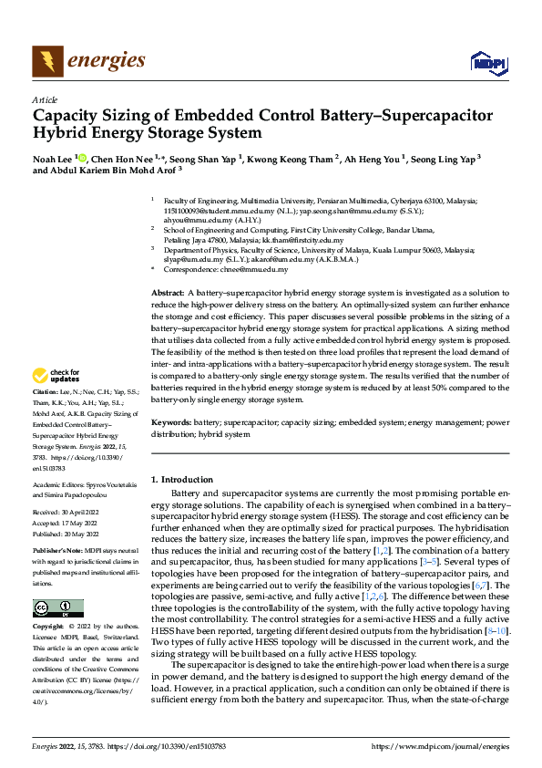 Pdf Capacity Sizing Of Embedded Control Battery Supercapacitor Hybrid Energy Storage System