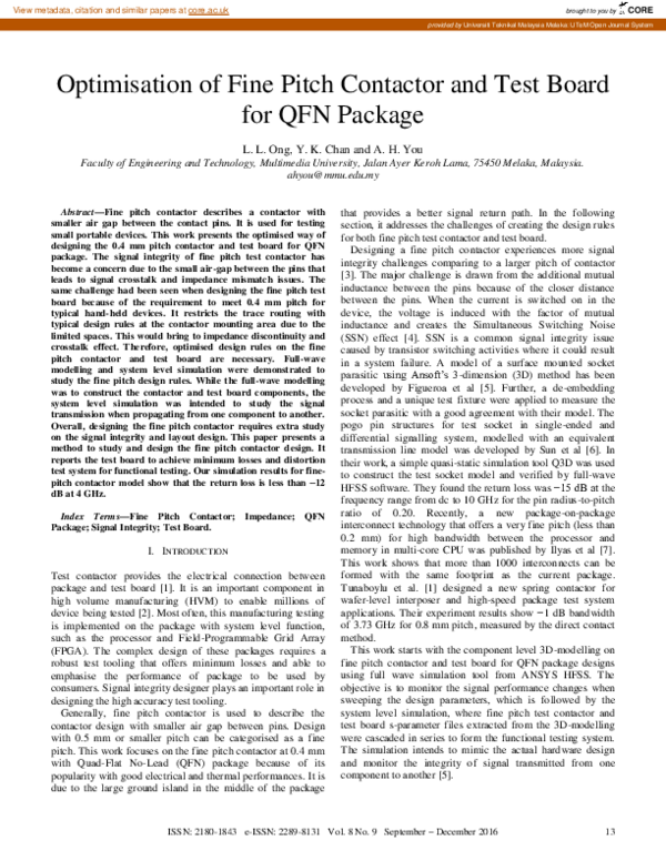 (PDF) Optimisation of Fine Pitch Contactor and Test Board for QFN Package
