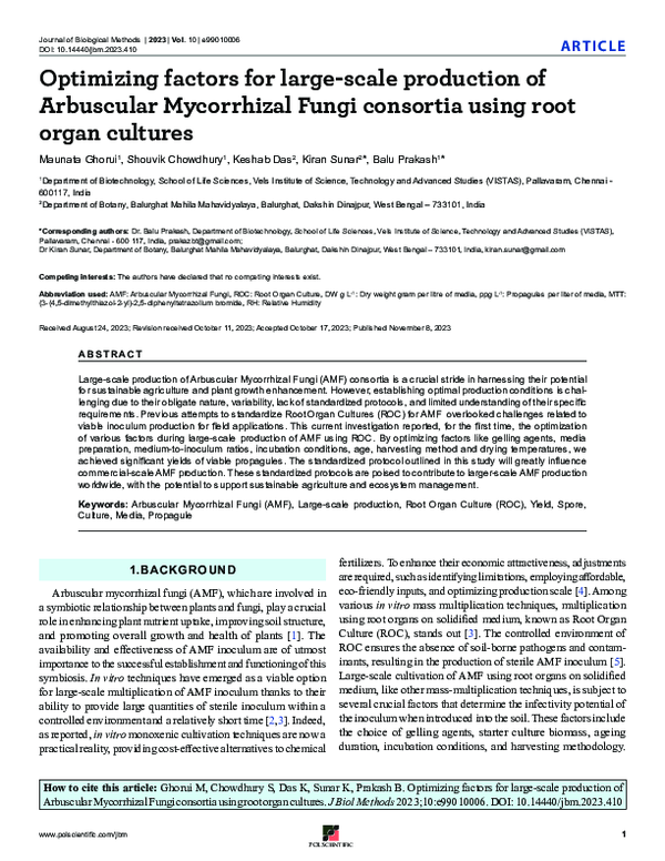 (PDF) Optimizing factors for large-scale production of Arbuscular ...