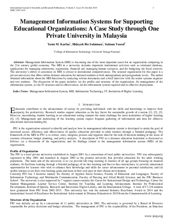 (PDF) Management Information Systems for Supporting Educational ...