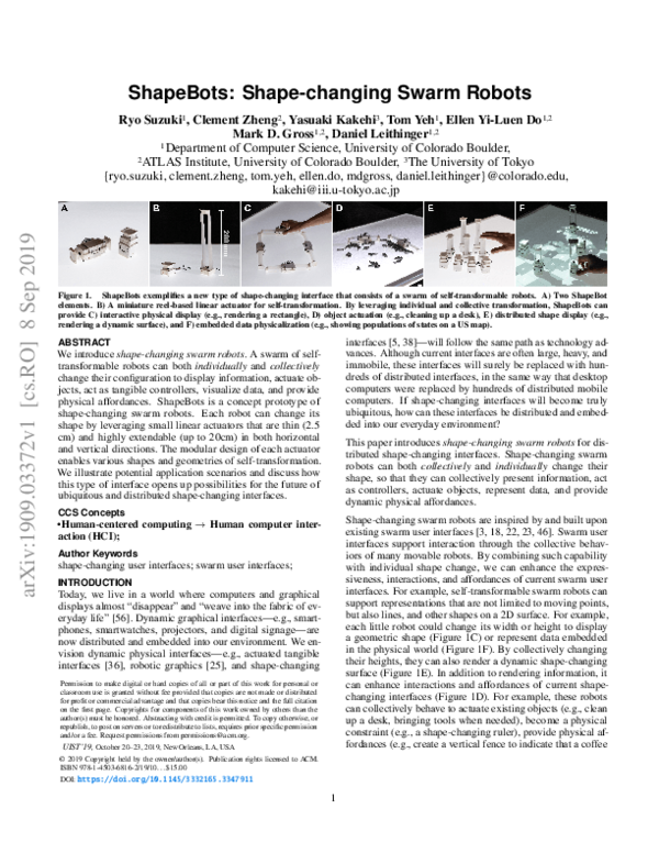 (PDF) ShapeBots: Shape-changing Swarm Robots