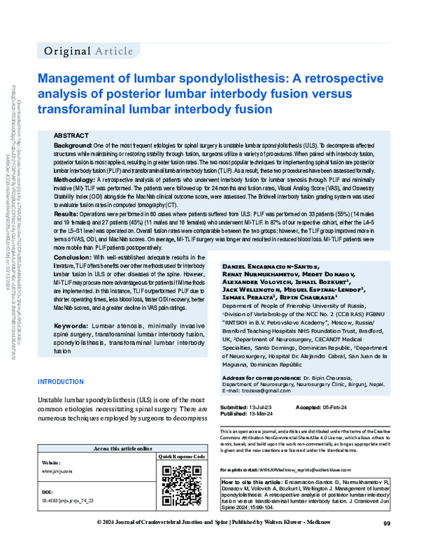 (PDF) Management of lumbar spondylolisthesis a.14 (1)
