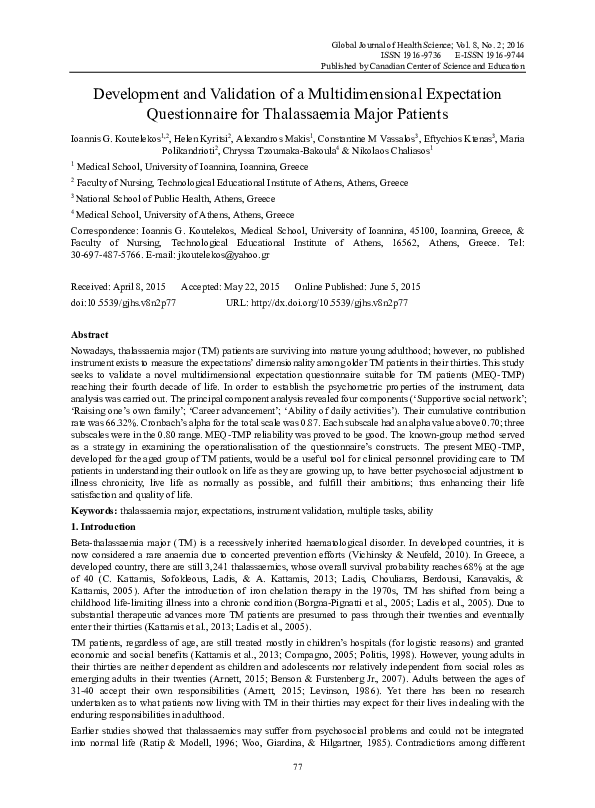 (PDF) Development and Validation of a Multidimensional Expectation Questionnaire for ...