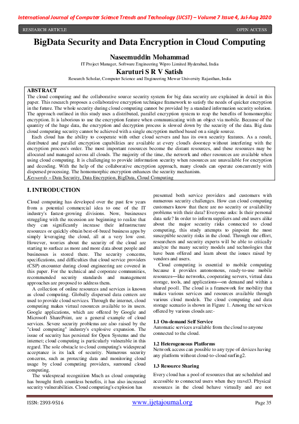 Pdf Bigdata Security And Data Encryption In Cloud Computing