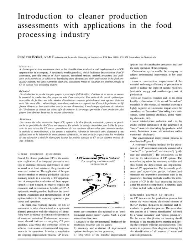 (PDF) Introduction to cleaner production assessments with applications ...