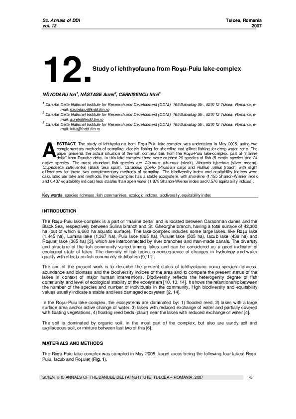 (PDF) Study of ichthyofauna from Roşu-Puiu lake-complex | IRINA ...